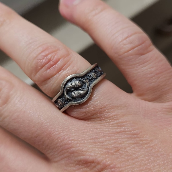 Japanese Koi Fish Band Ring, Handmade Men Ring, Mens Ring, Unique Ring ...