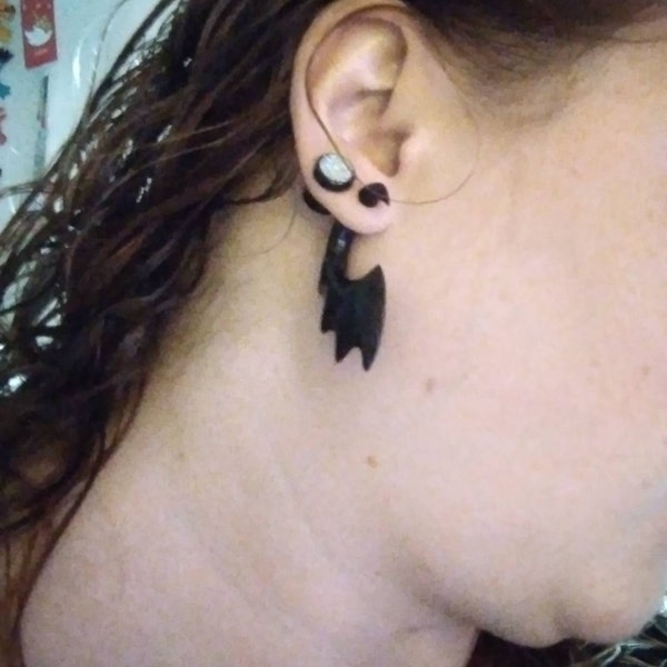 Hand Carved Bull Horn Fake Gauge Bat Earrings - Etsy