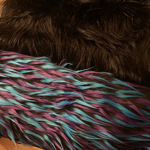 Polly BLACK BLUE PURPLE Spike Shaggy Soft Faux Fur Fabric for Fursuit ...