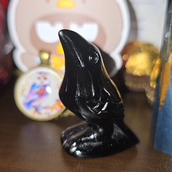 Natural Obsidian Crow Figurine Hand Carved Miniature Stone Animal ...