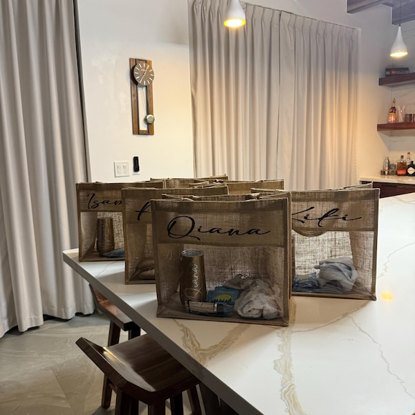 Custom Burlap and PVC Bag, Personalized Bridesmaid Gift Bag ...