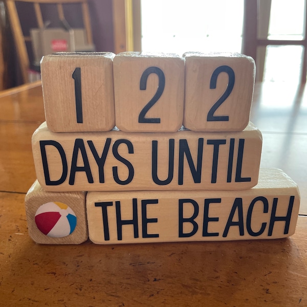 Distressed Wood Summer Vacation Countdown Blocks Days Until the Beach ...