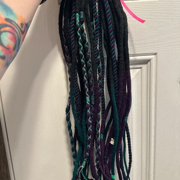 Ombre Wool Dreads: Black-green and Purple With Bone Beads - Etsy