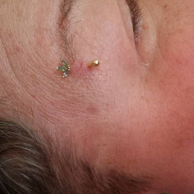 14K Solid Gold Moss Agate Rook Eyebrow Earring 3 Marquise Flower Curved ...