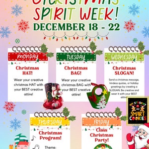 EDITABLE Christmas Spirit Week Itinerary Schedule School Flyer Poster ...
