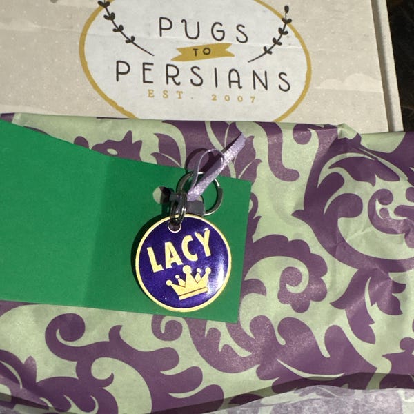 Engraved Crown Pet ID Tag - Cat or Dog Royal Purple and Gold Name Tag ...
