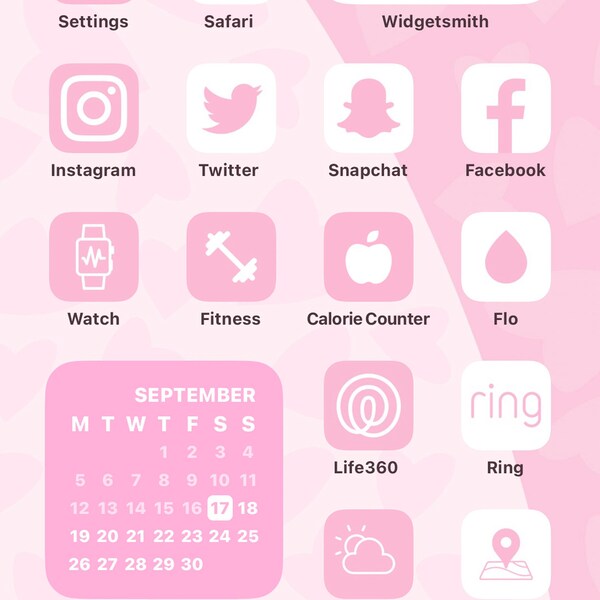Pink App Icons, iPhone Theme Pack, Aesthetic Pink Rose Icons, Art ...