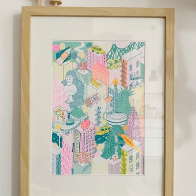 A4 New York City Risograph Print - Etsy