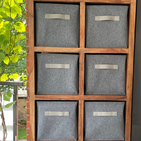 Light Grey Felt Boxes With Black Leather Handle Felt Storage Basket for ...