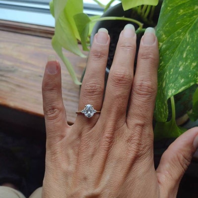 9x7mm Oval Moissanite Hidden Halo Engagement Ring, 2ct Oval Moissanite Ring, Unique Ring, Thin ...