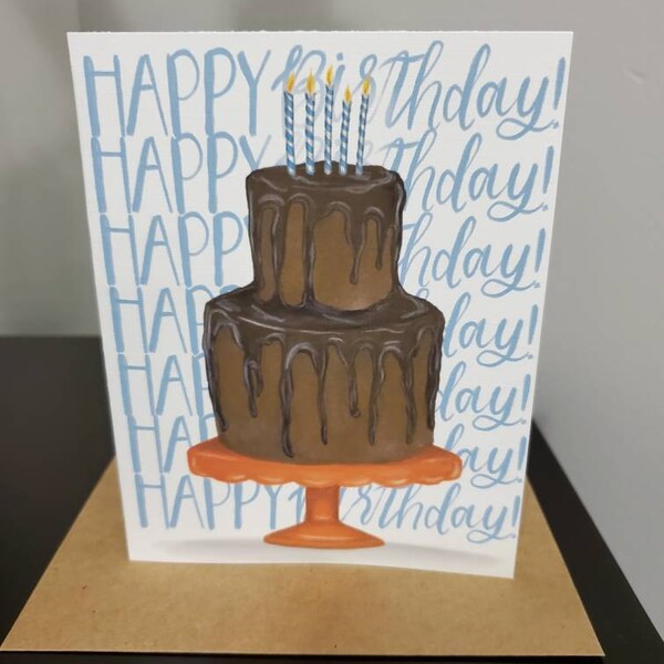 Chocolate Cake Birthday Card, Cake Greeting Card, Birthday Card ...