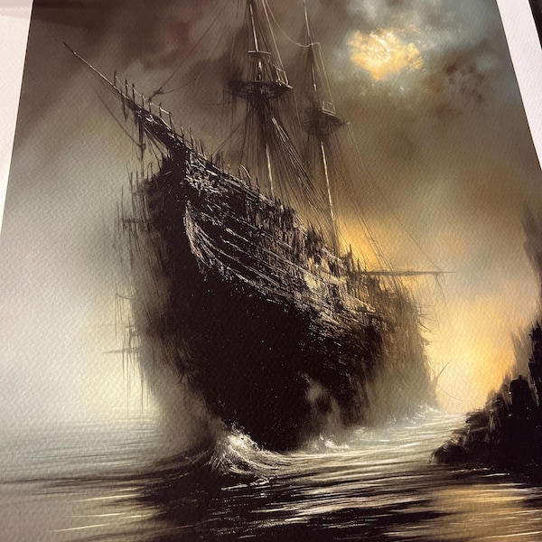 Vintage Ghost Ship, Ocean Aesthetic, Gothic Sea Painting, Dark Arts ...