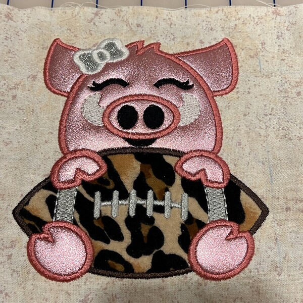 Razorback With Bow Football Mascot Applique, Machine Embroidery Design ...