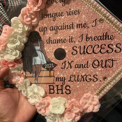 Graduation Cap Topper/ Success/light Pink and White Flowers/ Pearl ...