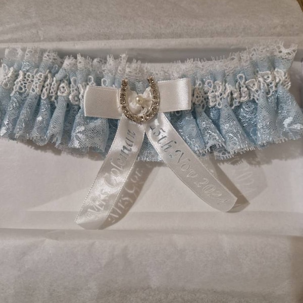 Personalized Garter Light Ivory Blue Lace Wedding Bridal Bridesmaids ...