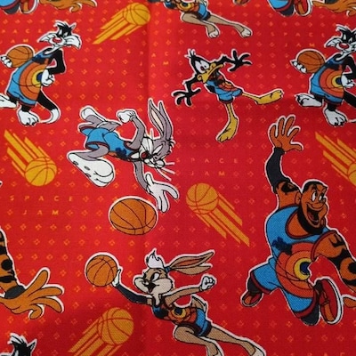 Space Jam Cotton Fabric by the Yard Red Space Jam Players Tonal Camelot ...