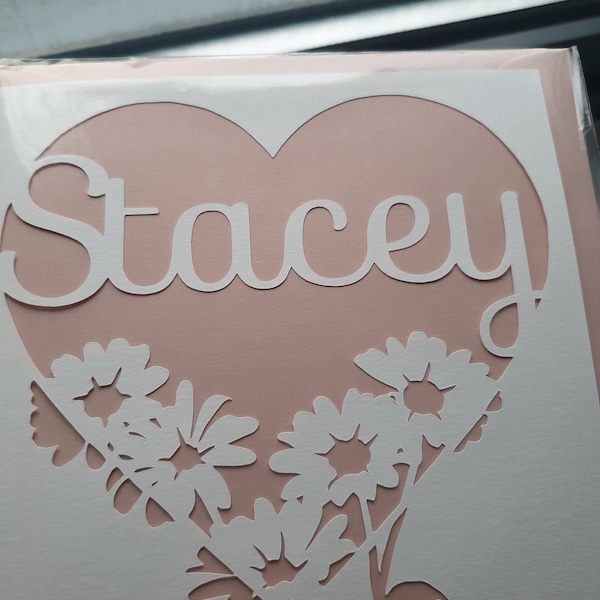 Personalised Floral Heart Papercut Name Card, Wedding / Anniversary ...