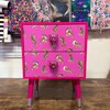 Pink Round Side Table With Floral Design. Fun Bright Decor, Quirky ...
