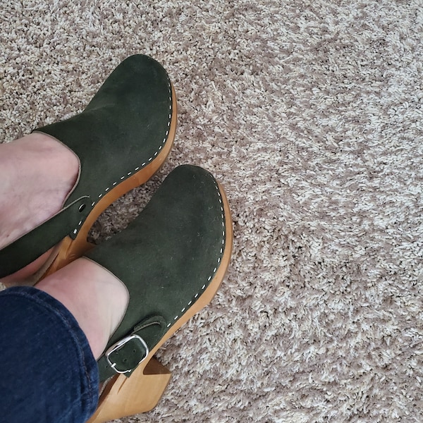 Nut Clogs With Strap and Buckle, Wooden Swedish Clogs, Slingback Shoes ...