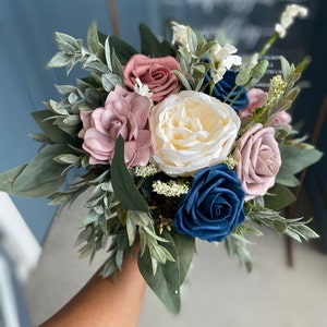 Dusty Rose and Navy Flowers, Mauve Wedding Bouquet, Pink Wedding ...