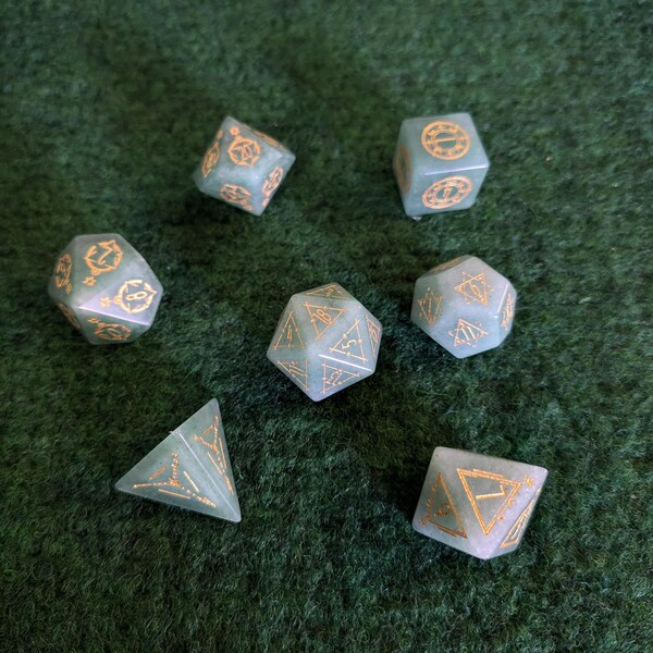 Green Jade DND Dice Set, Aventurine Sharp Edge D&D Dice Set, Dungeons ...