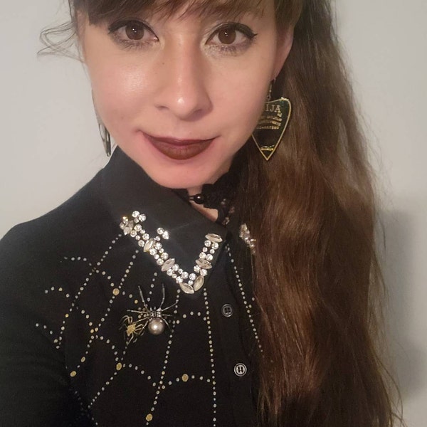 Spider Web Cardigan Size S,M,L,XL,2XL,3XL Sweater in Black Vintage ...