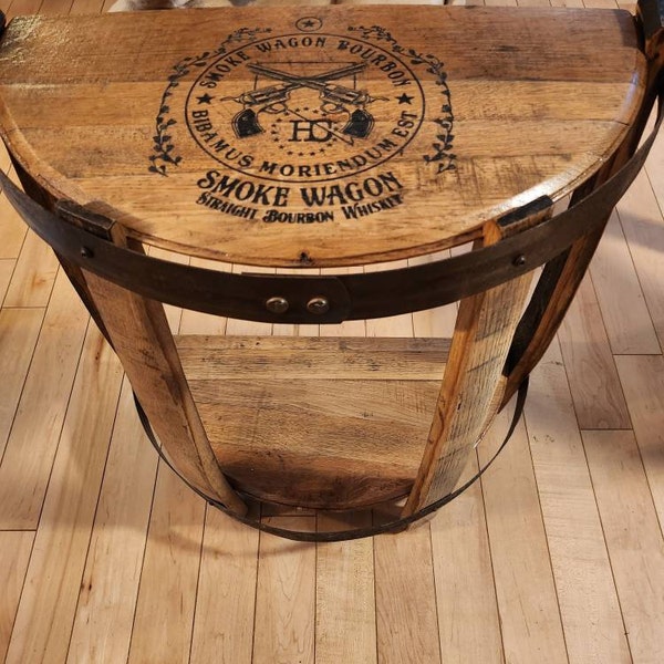 Engraved Logo Half Round Bourbon Barrel End Table - Etsy