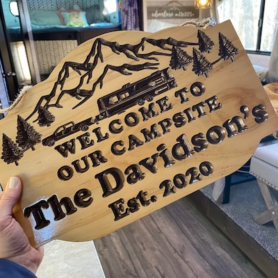 Personalized Wood Sign Camp Camper RV Family Name Any Text. Engraved ...