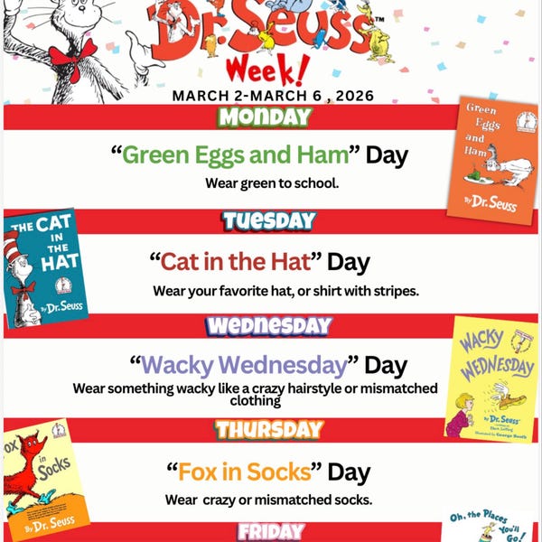 Editable Read Across America/ Dr. Seuss Spirit Week Template Flyer - Etsy