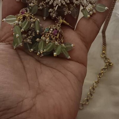 Jadau Necklace Red Green Jadau Kundan Gold Finish/mango Mala Haram 28 Inches /mint Green Beads ...