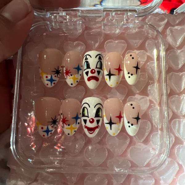 133 "as a Clown" Happy&sad Clowns Frenchtips Press on Nails | Custom ...