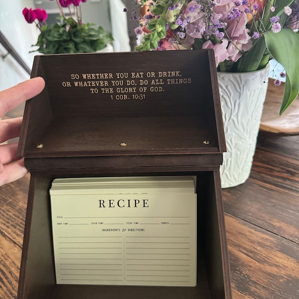 Personalized Recipe Box, Wood Recipe Box With Dividers & Recipe Cards ...