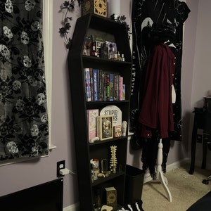52 Inch Coffin Bookshelf, Goth, Spooky, Home Decor, Bookcase, Mystic ...