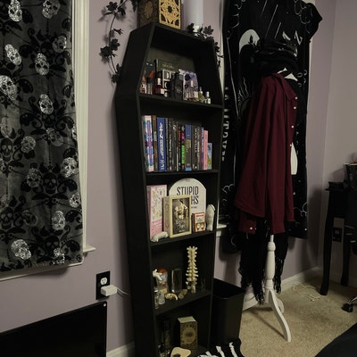 52 Inch Coffin Bookshelf, Goth, Spooky, Home Decor, Bookcase, Mystic ...
