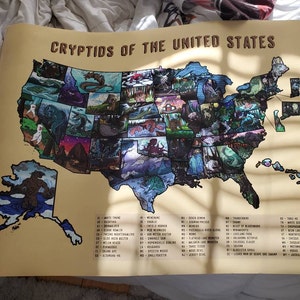 Cryptids of the United States Map with a Legend 24x36 Glossy Print ...