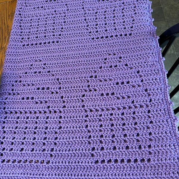 Filet Crochet Blanket Pattern | Cancer Awareness Ribbon Blanket ...