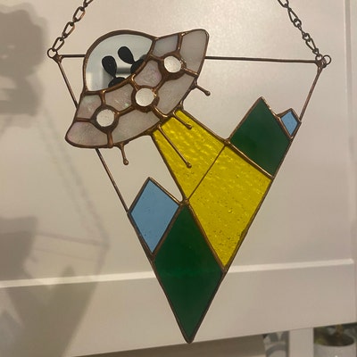 Bonfire Stained Glass Panel Suncatcher Picture Mountains Hill Landscape ...