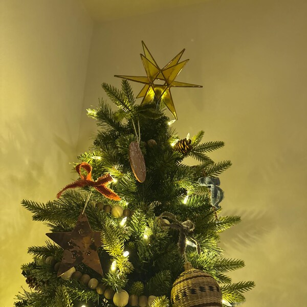 Small Stained Glass Tree Topper, Iridescent Clear Glass, Moravian Star ...