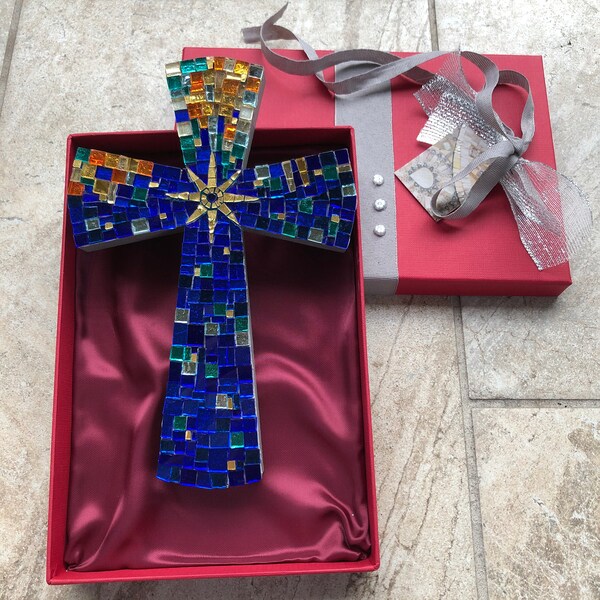 Stain Glass Mosaic Cross White Modern Wall Cross in Glass Mosaic With ...