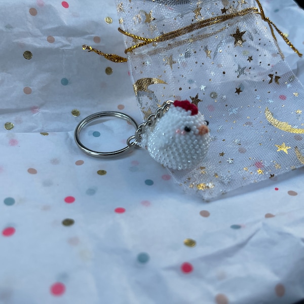 Bead Crochet Mini Chicken Keychain With Different Color Options - Etsy
