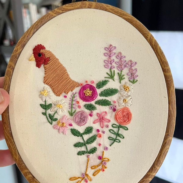Floral Chicken Embroidery Pattern | Digital Download | Tutorial + Guide ...