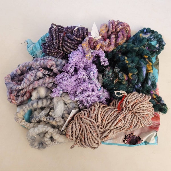 Mossy Green Art Yarn/ Thick & Thin Yarn/ Hand Spun Yarns/ Slubs/ Coils ...