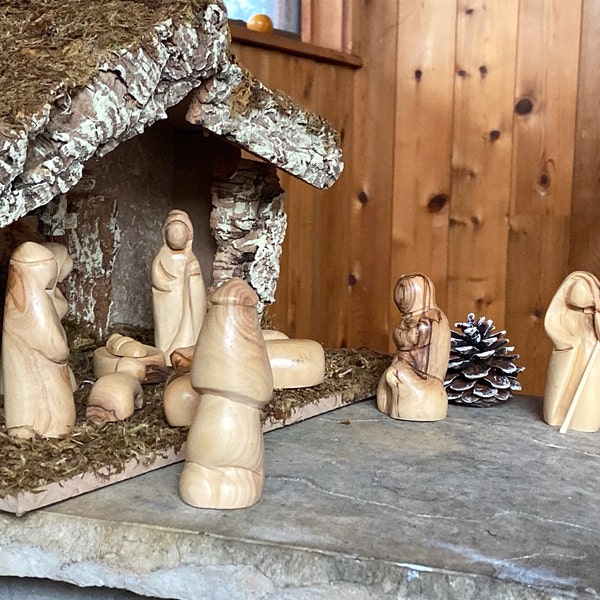 Olive Wood Nativity Set Olive Wood Nativity Set in a Cave Hand Carved ...
