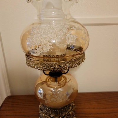 Princess House Crystal Lamp Etched Cut Glass Pedestal and Shade in Cord ...