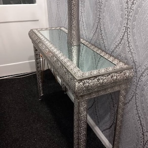 Gold Moroccan Embossed Console Metal Glass Hall Side Dressing Table - Etsy