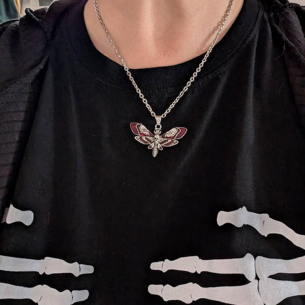 Blood Red Death Moth Head Hawkmoth Gothic Witchy Skull Pendant Silver ...