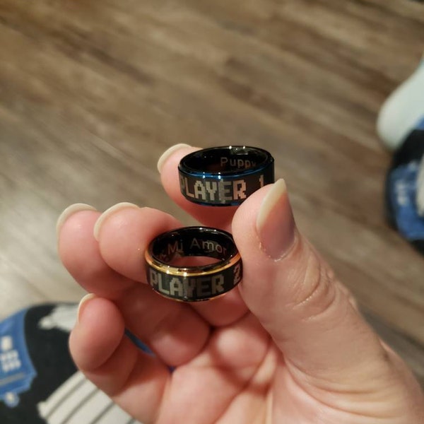 Gamer Rings, Player 1 Player 2 Rings, 2 Piece Couple Set Black Tungsten ...