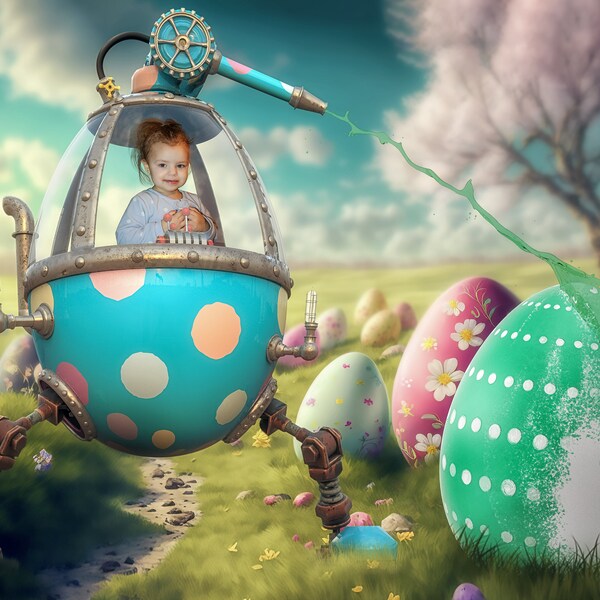 Easter Egg Coloring Robot Digital Background for Photography Composites ...