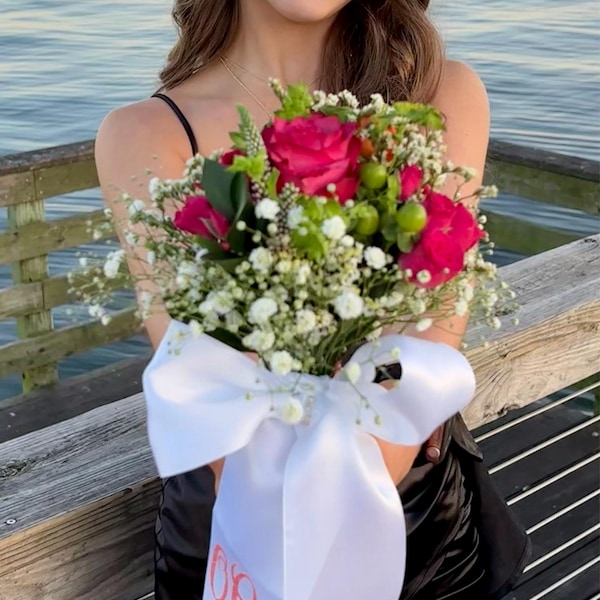 Personalized Monogram HOCO or Prom Bouquet Ribbon, HOCO Flower Bow, Bow ...