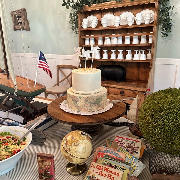 Vintage World Map Edible Cake Wrap or Pinwheel and Congrats Cake ...